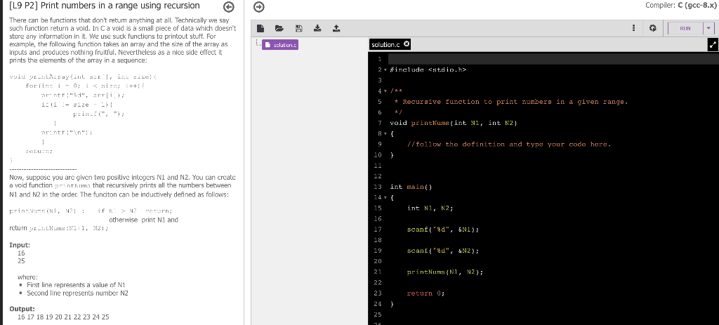 Solved Compiler C Gcc 8x Run L9 P2 Print Numbers In A 