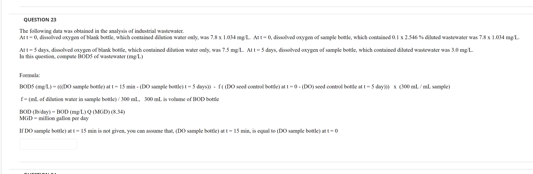 Solved QUESTION 23 The following data was obtained in the | Chegg.com
