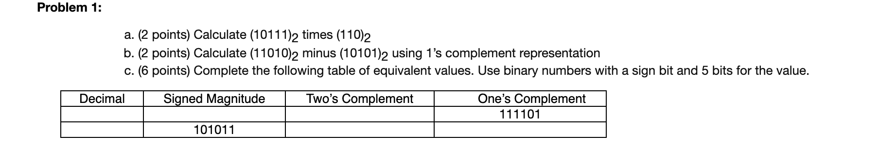Solved Problem 1: a. (2 points) Calculate (10111)2 times | Chegg.com