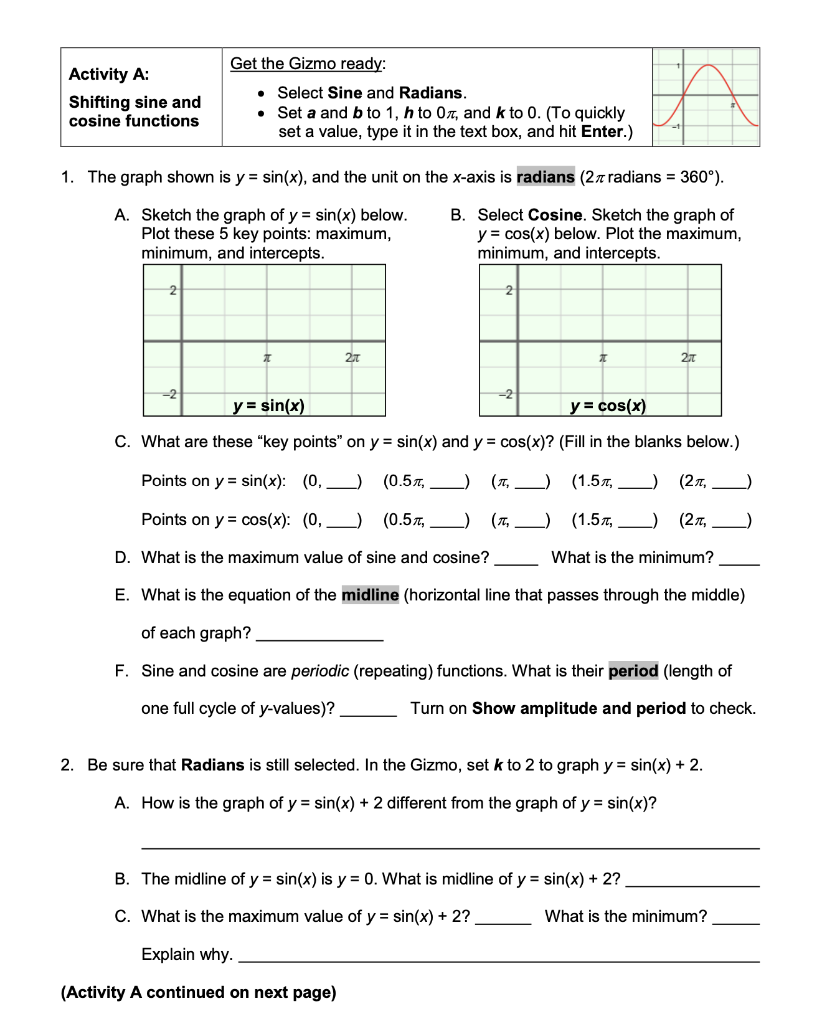 Solved Student Exploration: Translating and Scaling Sine and | Chegg.com