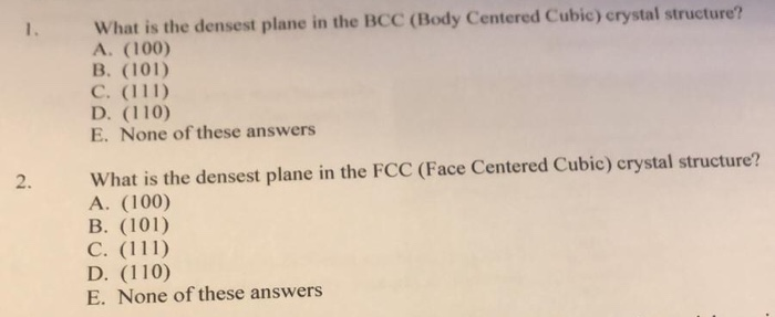 Solved What is the densest plane in the BCC (Body Centered | Chegg.com