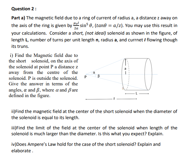 Question 2: Part a) The magnetic field due to a ring | Chegg.com
