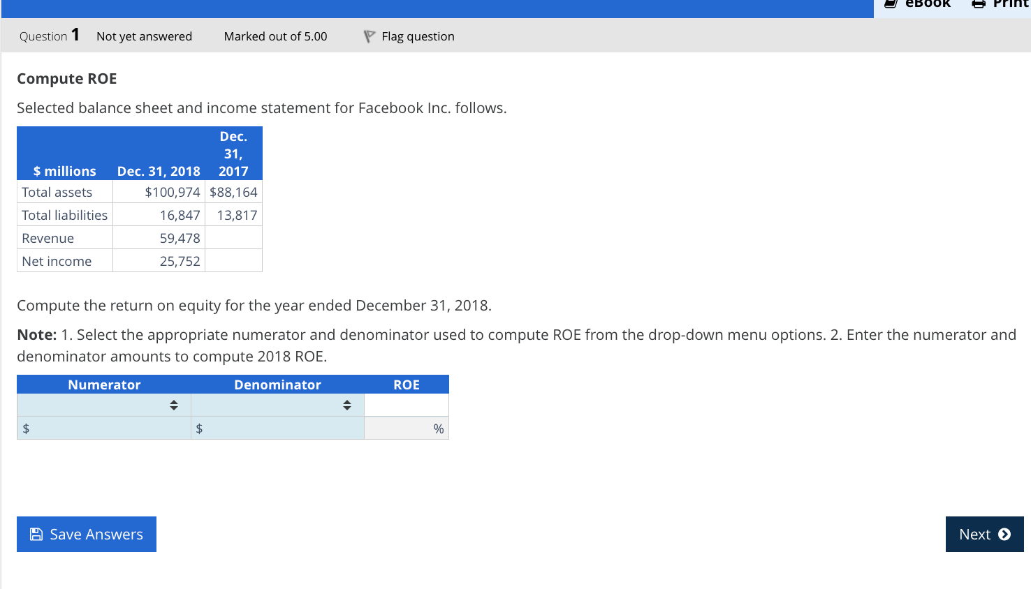 Solved Compute ROE Selected balance sheet and income | Chegg.com