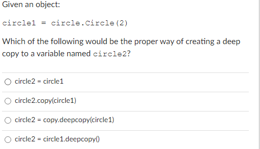 Solved Given an object: circle1 = circle. Circle (2) Which | Chegg.com