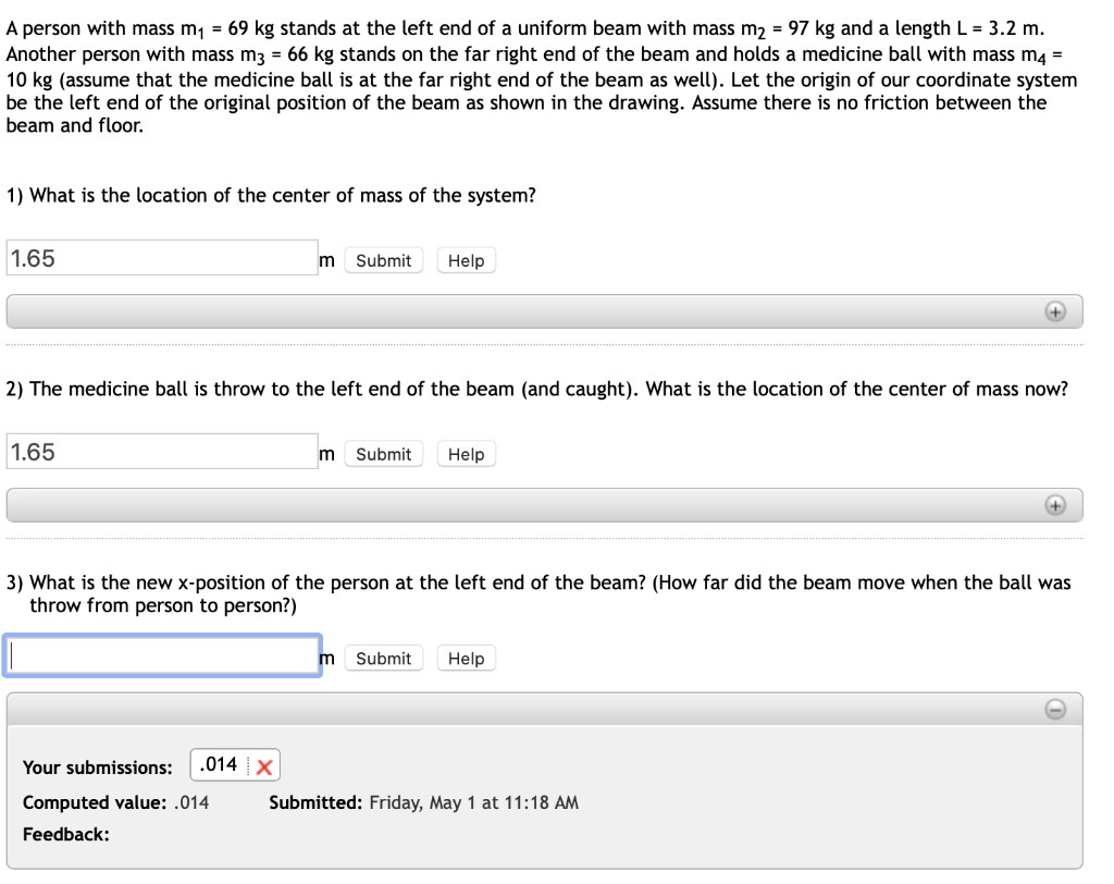 Solved A person with mass m1 = 69 kg stands at the left end | Chegg.com