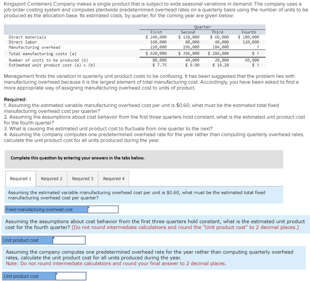 Solved Kingsport Containers Company makes a single product | Chegg.com
