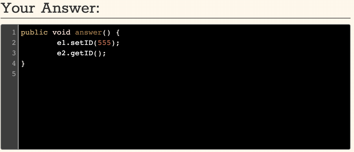 Solved Can only code in the answer method. Cannot make any | Chegg.com