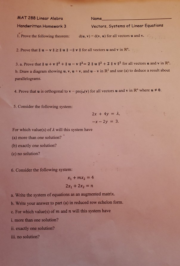 Solved MAT 288 Linear Alebra Handwritten Homework 3 Name | Chegg.com