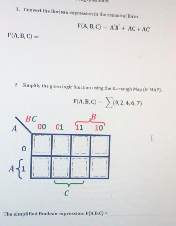 Solved 1. Convert the Boolean expression in the canonical | Chegg.com