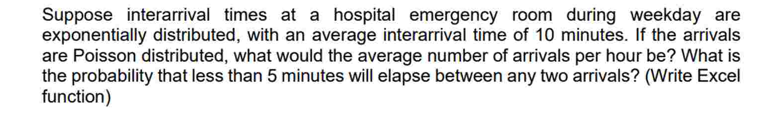 Solved Suppose interarrival times at a hospital emergency | Chegg.com