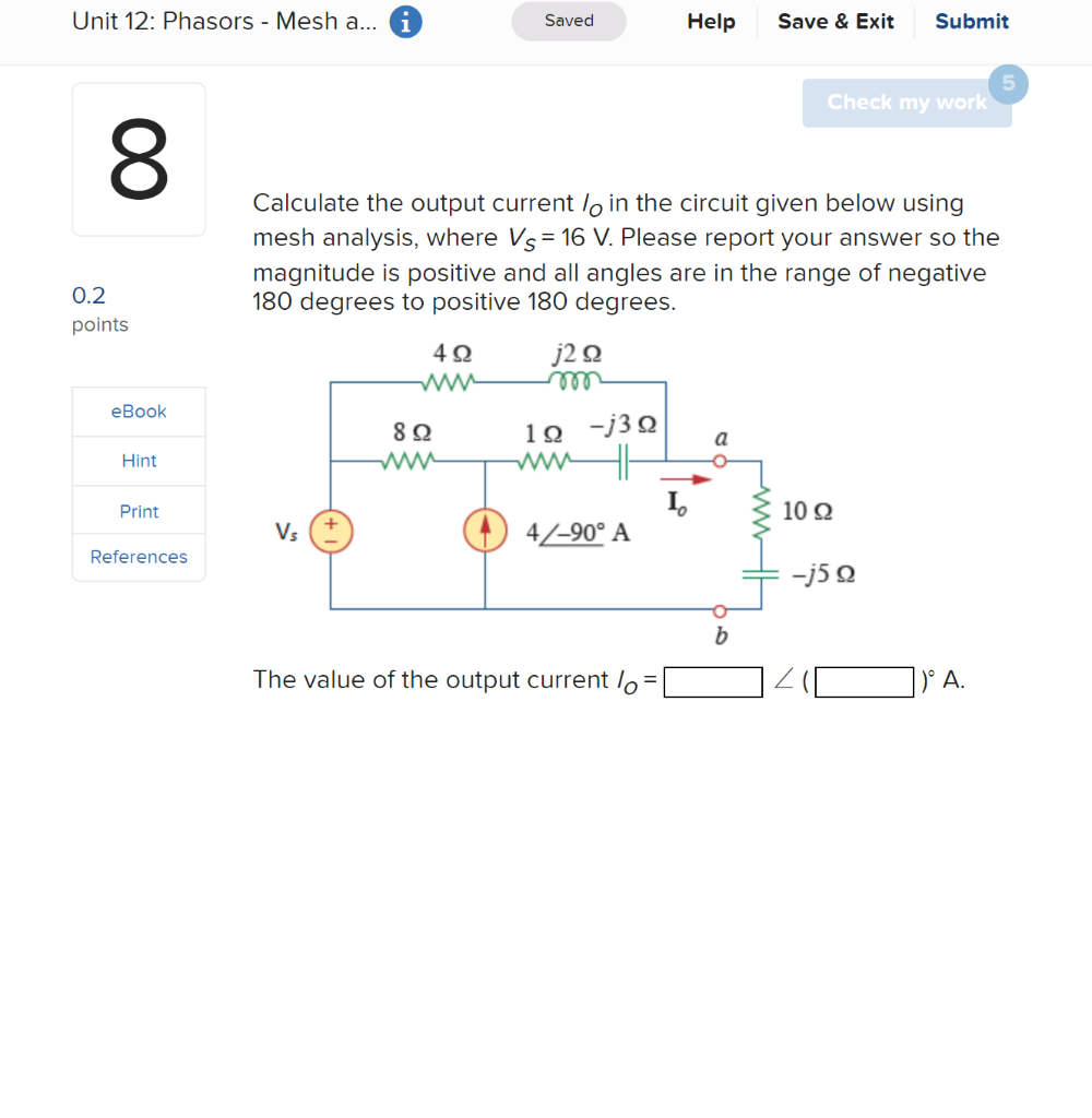 Solved Unit 12: Phasors - Mesh a... i Saved Help Save & Exit | Chegg.com