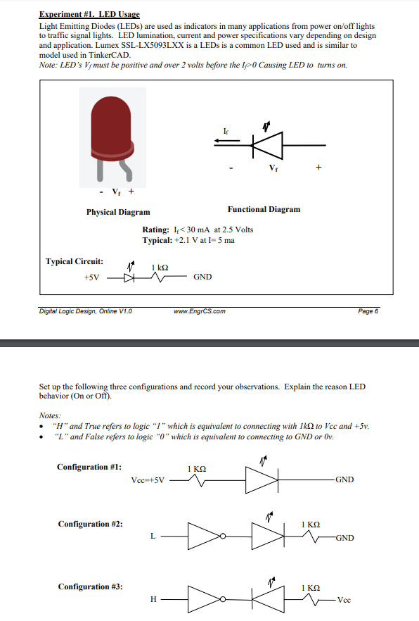 Solved Experiment #1. LED Usage Light Emitting Diodes (LEDs) | Chegg.com
