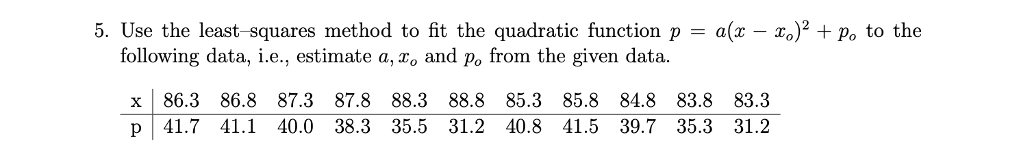 Solved 5. Use the least-squares method to fit the quadratic | Chegg.com