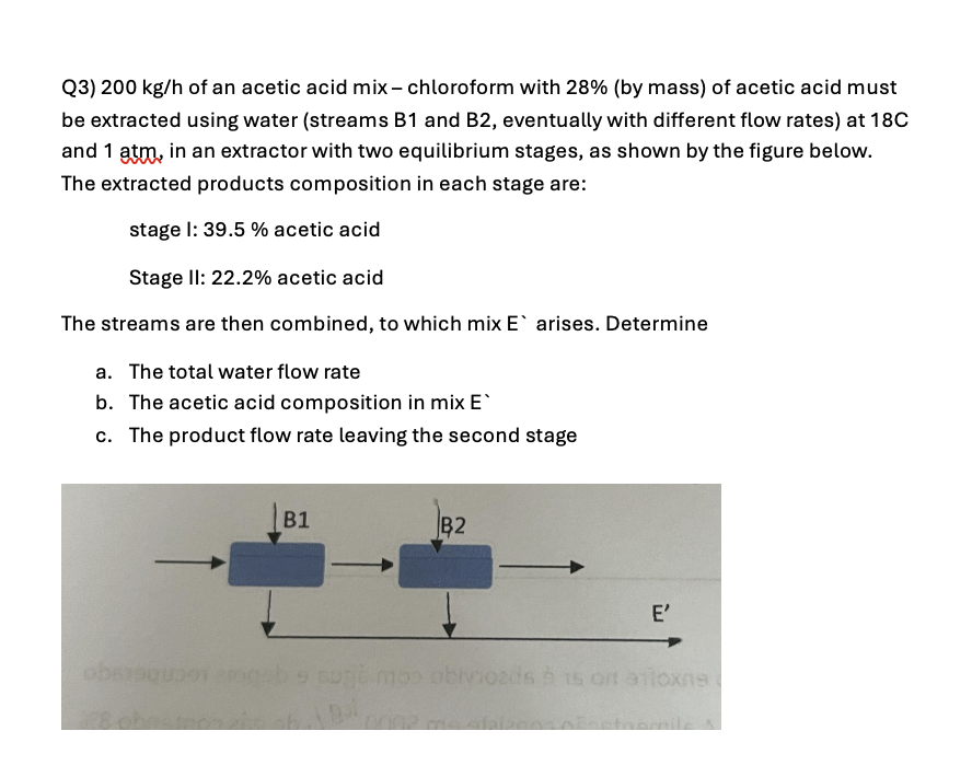 Solved Q3) 200 kg/h of an acetic acid mix - chloroform with | Chegg.com