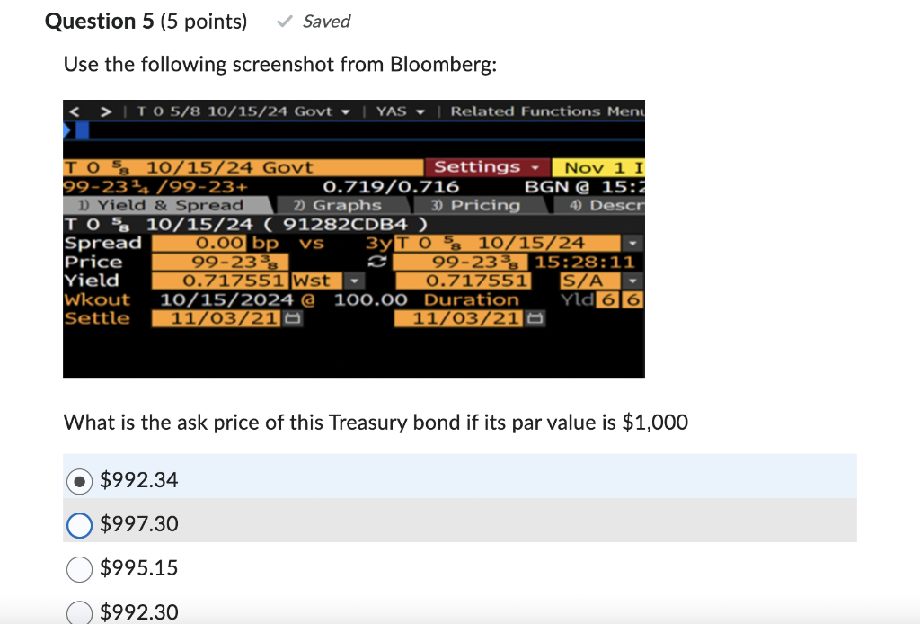Use the following screenshot from Bloomberg: What is | Chegg.com