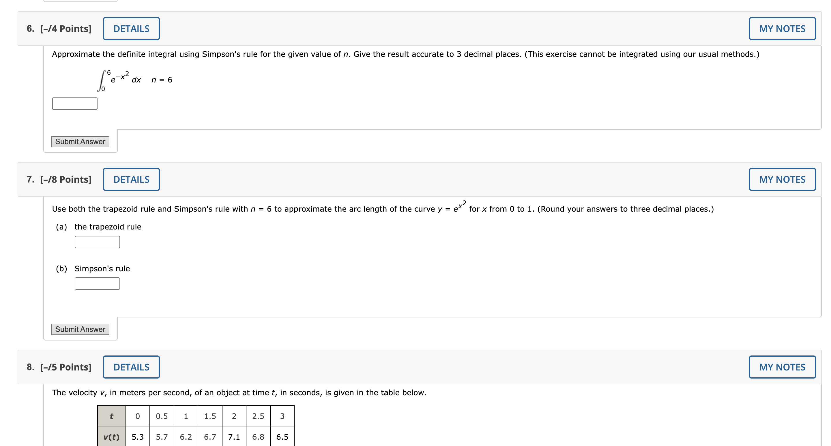 Solved ∫06e−x2dxn=6 [-/8 Points] (a) the trapezoid rule (b) | Chegg.com