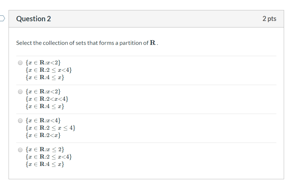 Solved Question 2 2 pts Select the collection of sets that | Chegg.com