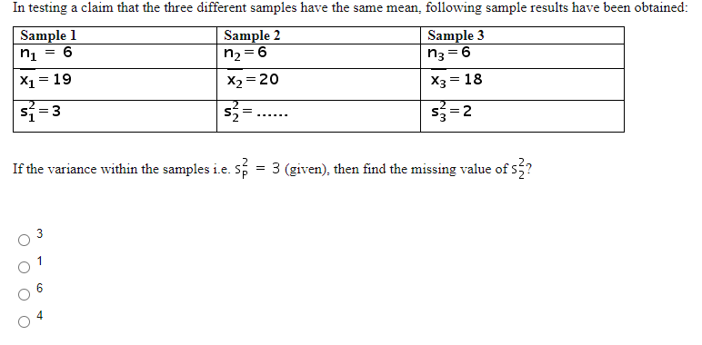 Solved In testing a claim that the three different samples | Chegg.com