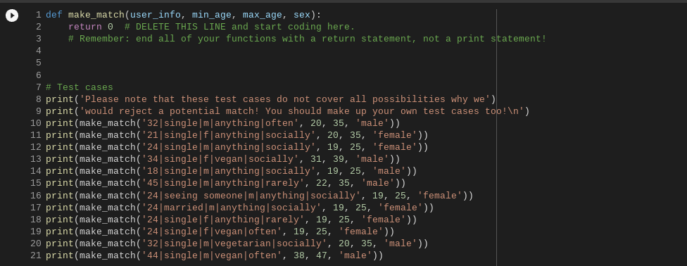 Solved Part 3: Finding Love Online (8 points) In this part | Chegg.com