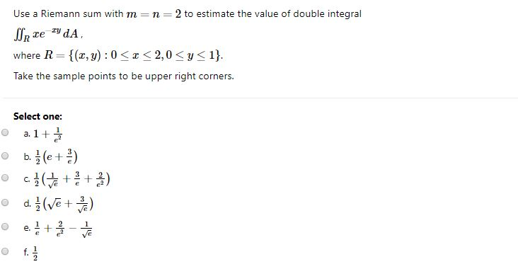 Solved Use a Riemann sum with m=n=2 to estimate the value of | Chegg.com