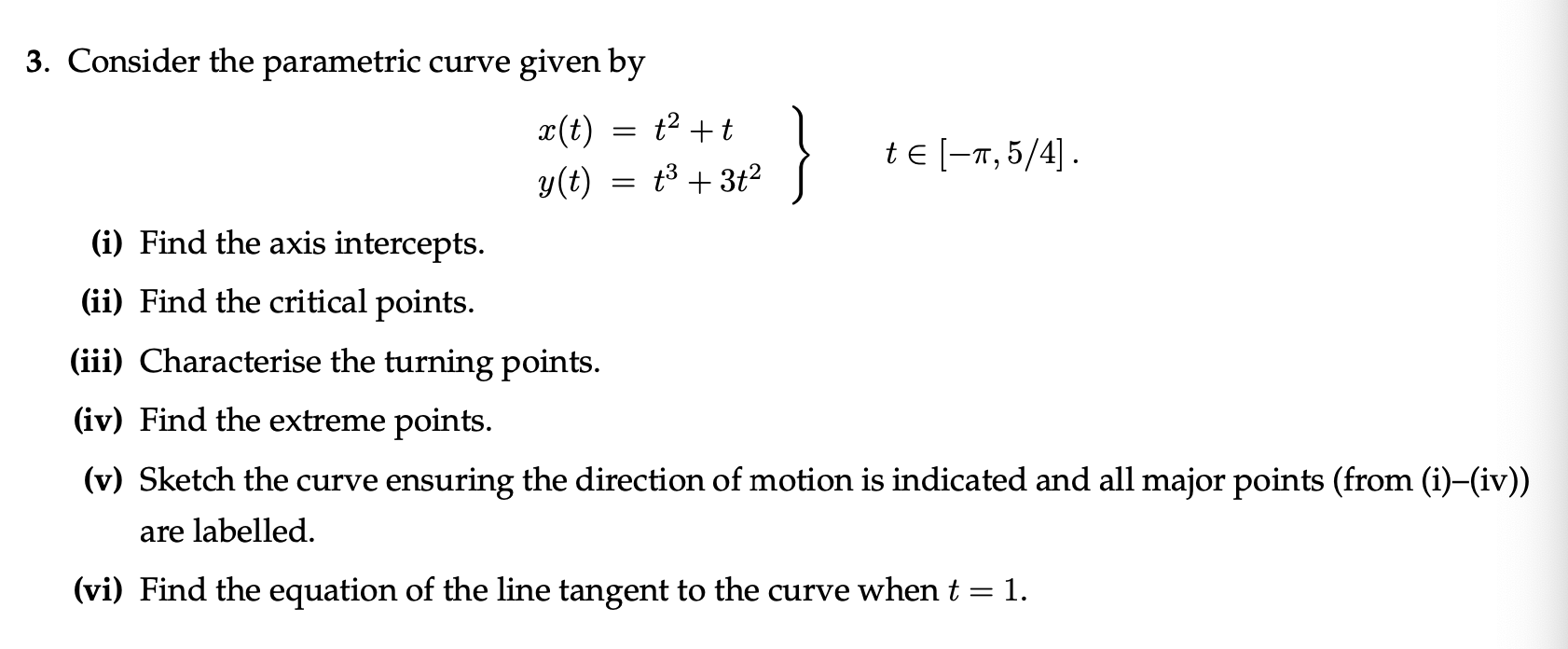 Solved 3. Consider the parametric curve given by | Chegg.com