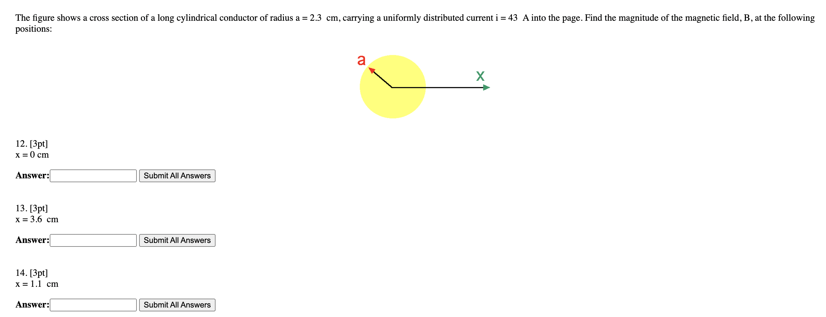 Solved positions: 12. [3pt] x=0 cm Answer: 13. [3pt] x=3.6 | Chegg.com