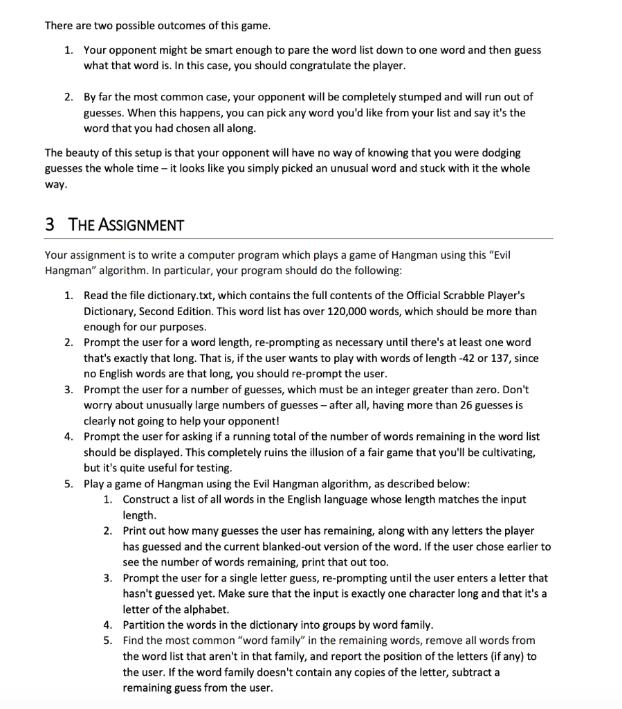 Evil Hangman Credit: Assignment originally created by | Chegg.com