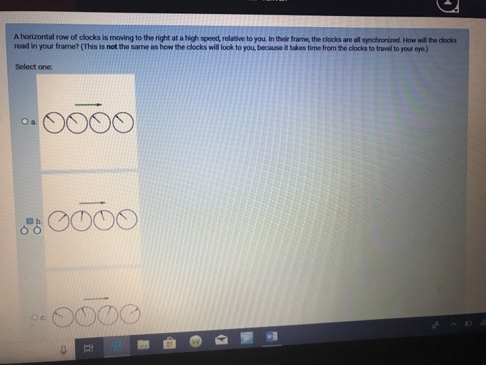 Solved A horizontal row of clocks is moving to the right at | Chegg.com