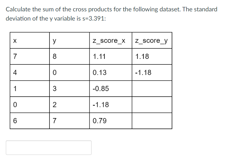Solved Calculate the sum of the cross products for the | Chegg.com