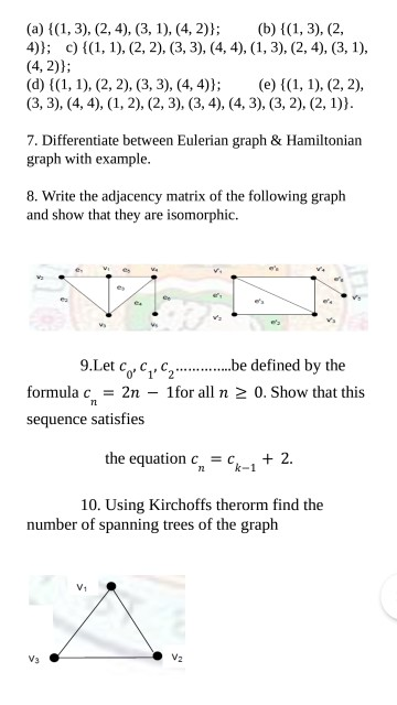 Solved 7. Differentiate between Eulerian graph & Hamiltonian | Chegg.com