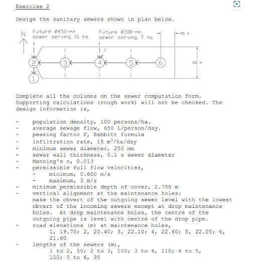 Solved Design the sanitary sewers shown in plan below. | Chegg.com