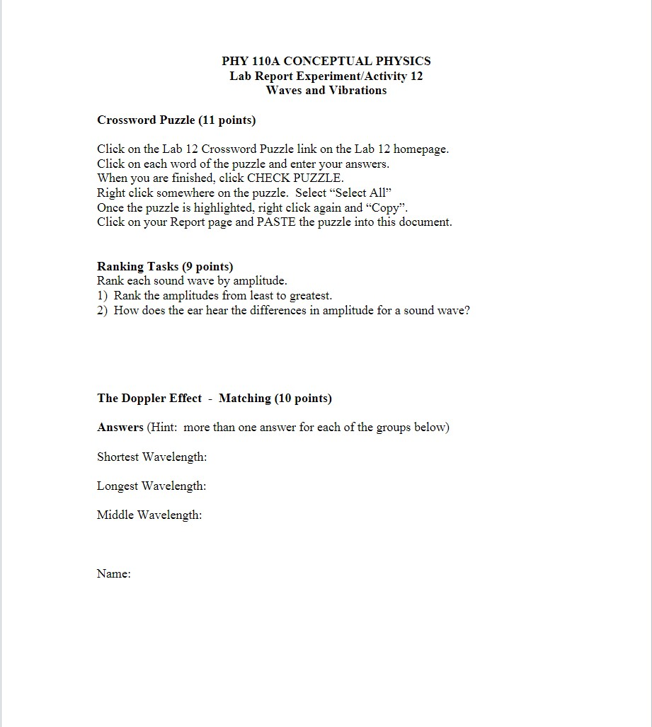 PHY 110A CONCEPTUAL PHYSICS Lab Report Experiment | Chegg.com