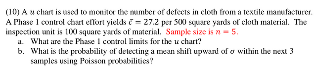 (10) A u chart is used to monitor the number of | Chegg.com