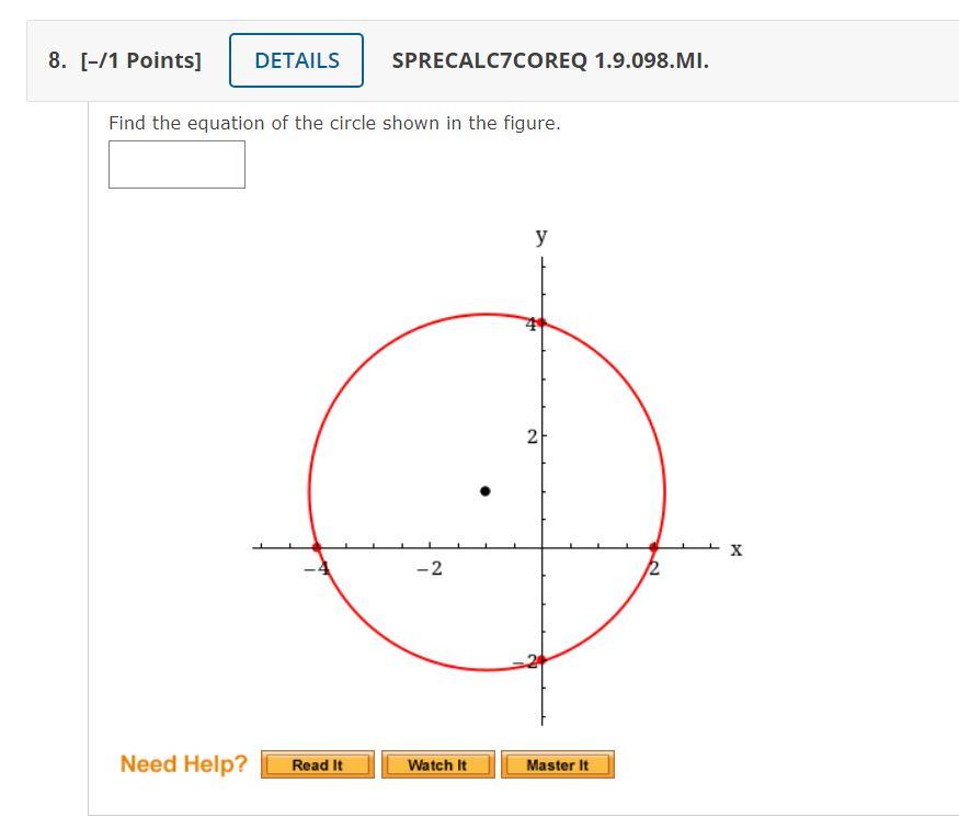[Solved]: Find the equation of the circle shown in the fig