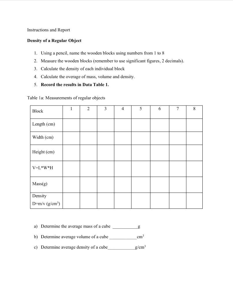 Solved Instructions and Report Density of a Regular Object | Chegg.com
