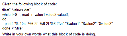 Solved Given the following block of code: file = | Chegg.com