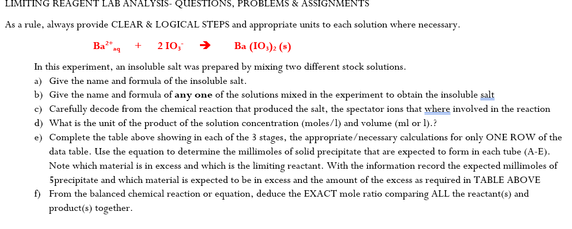 In this expcriment, insoluble barium iodate Ba(IO3)2 | Chegg.com