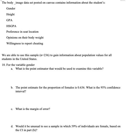 The body_image data set posted on canvas contains | Chegg.com