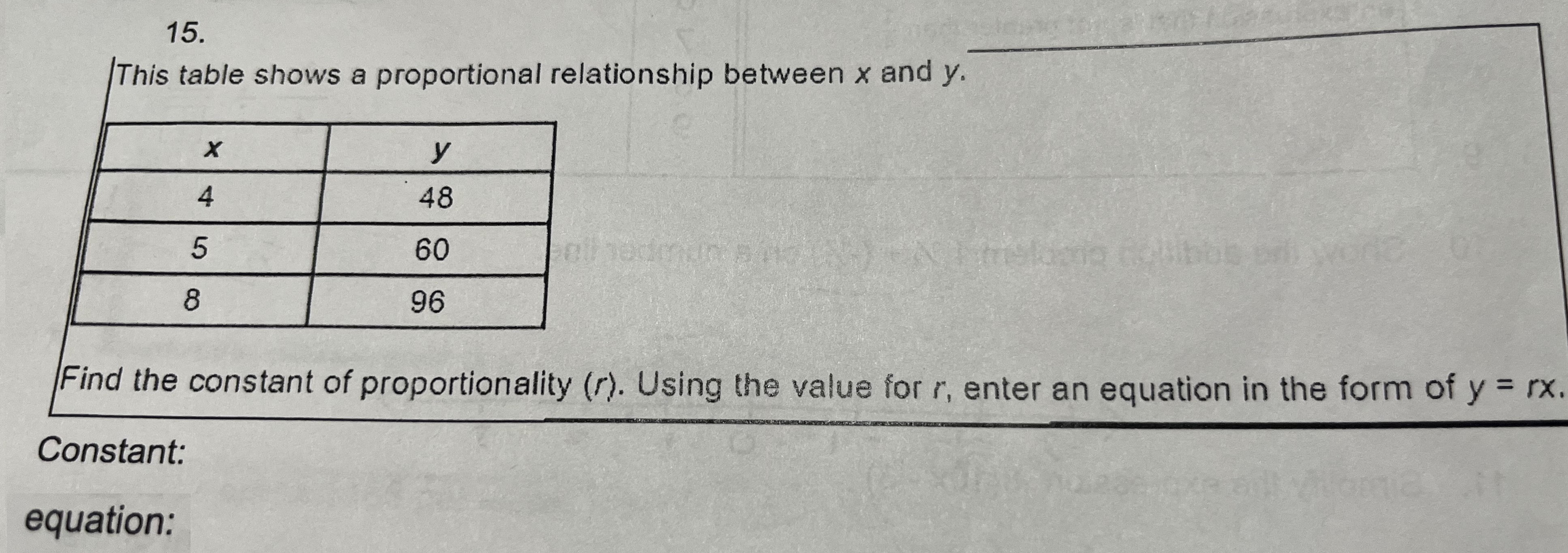 Solved 15. This table shows a proportional relationship | Chegg.com