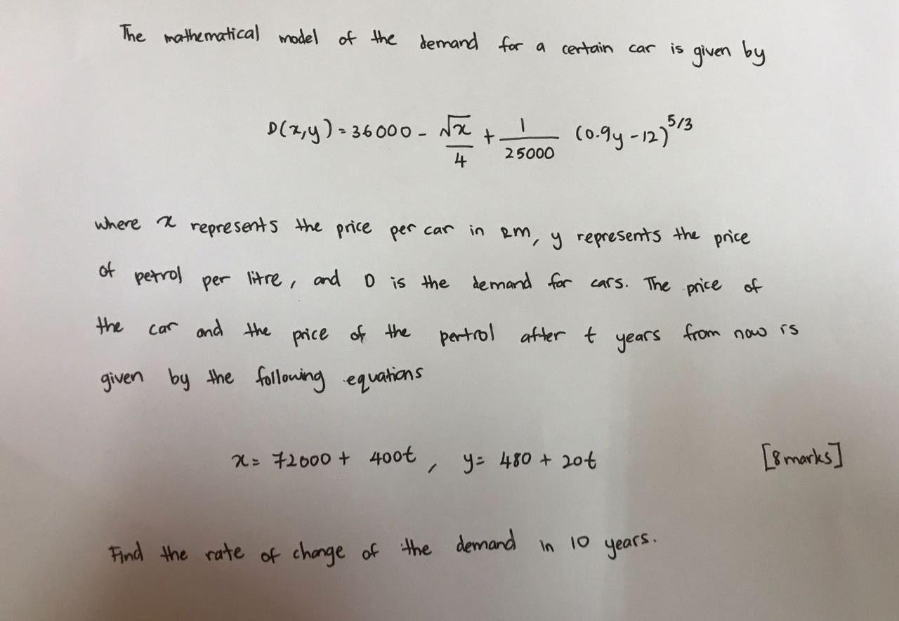 Solved The mathematical model of the demand for a certain | Chegg.com