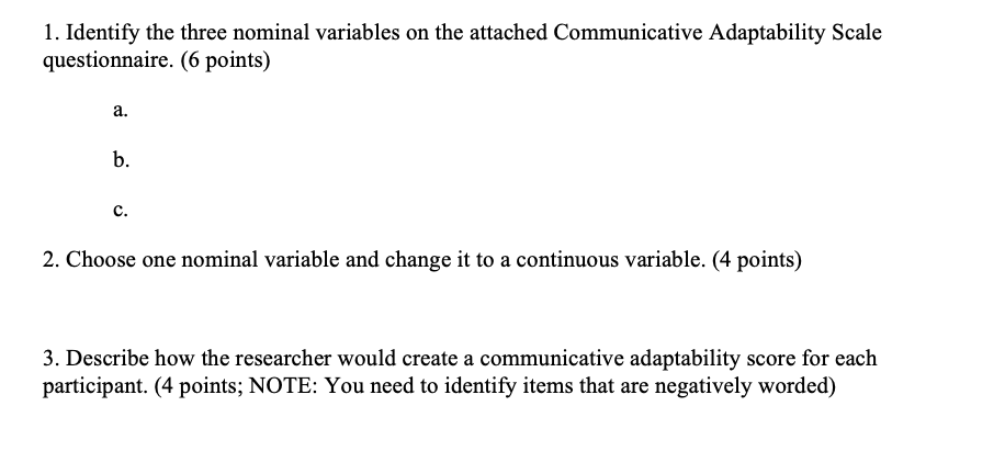 1. Identify the three nominal variables on the | Chegg.com