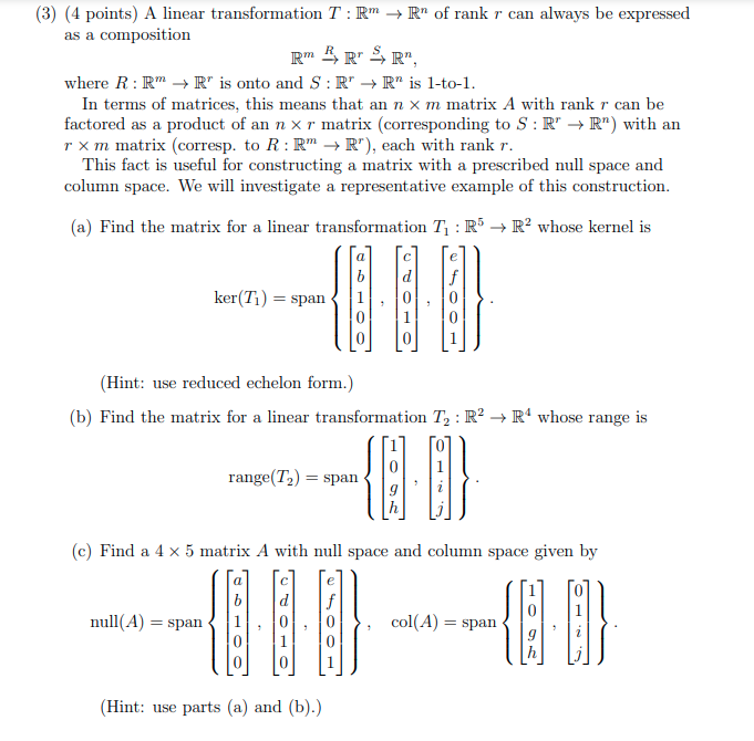 (3) (4 points) A linear transformation T:RM Rn of | Chegg.com