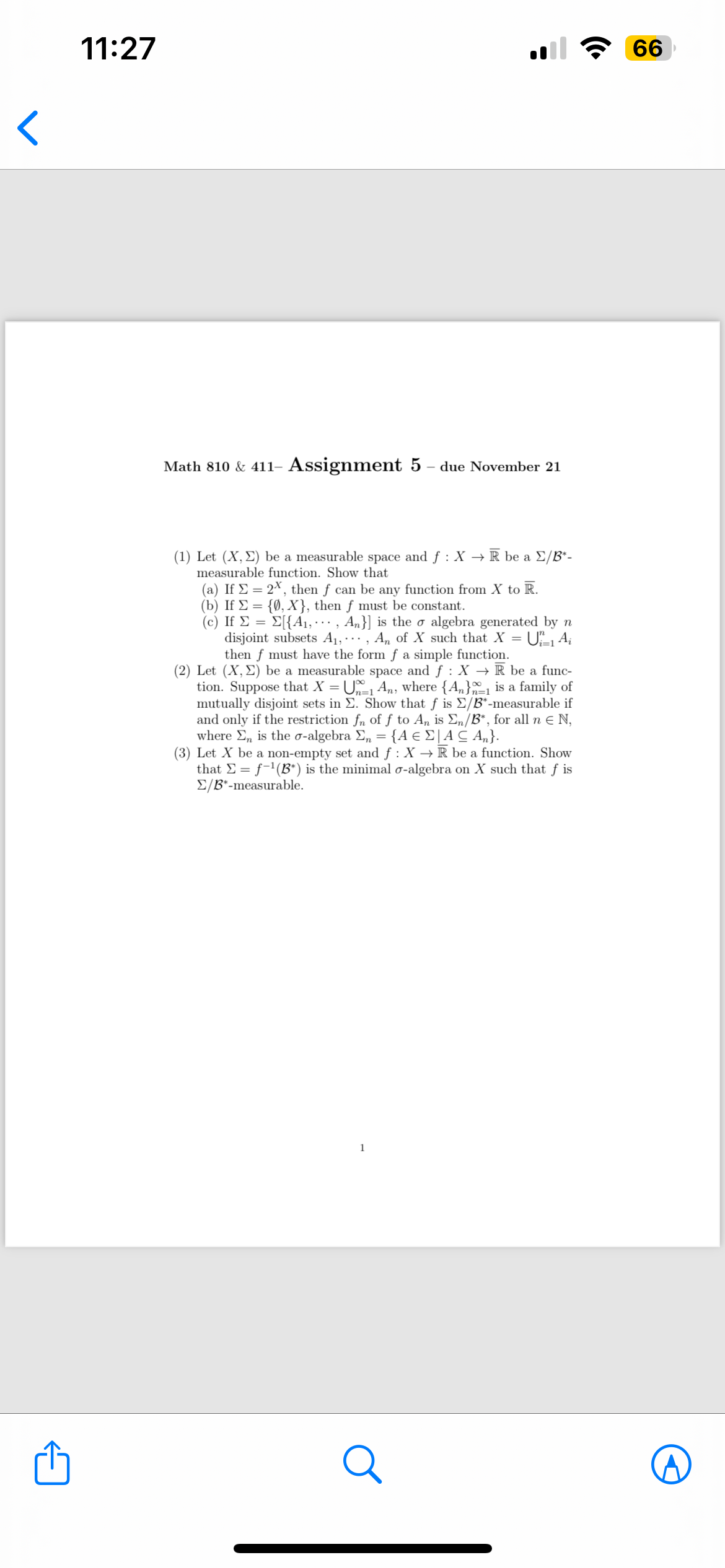 Solved 1 Let X Σ Be A Measurable Space And F X→r Be A