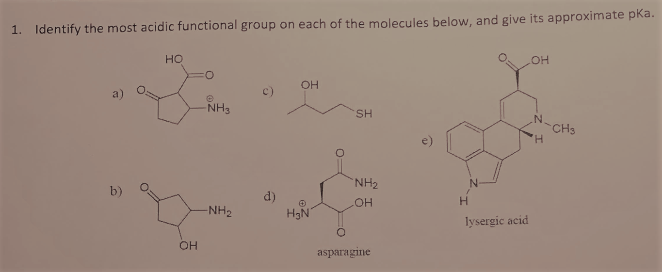 Solved 1. Identify the most acidic functional group on each | Chegg.com