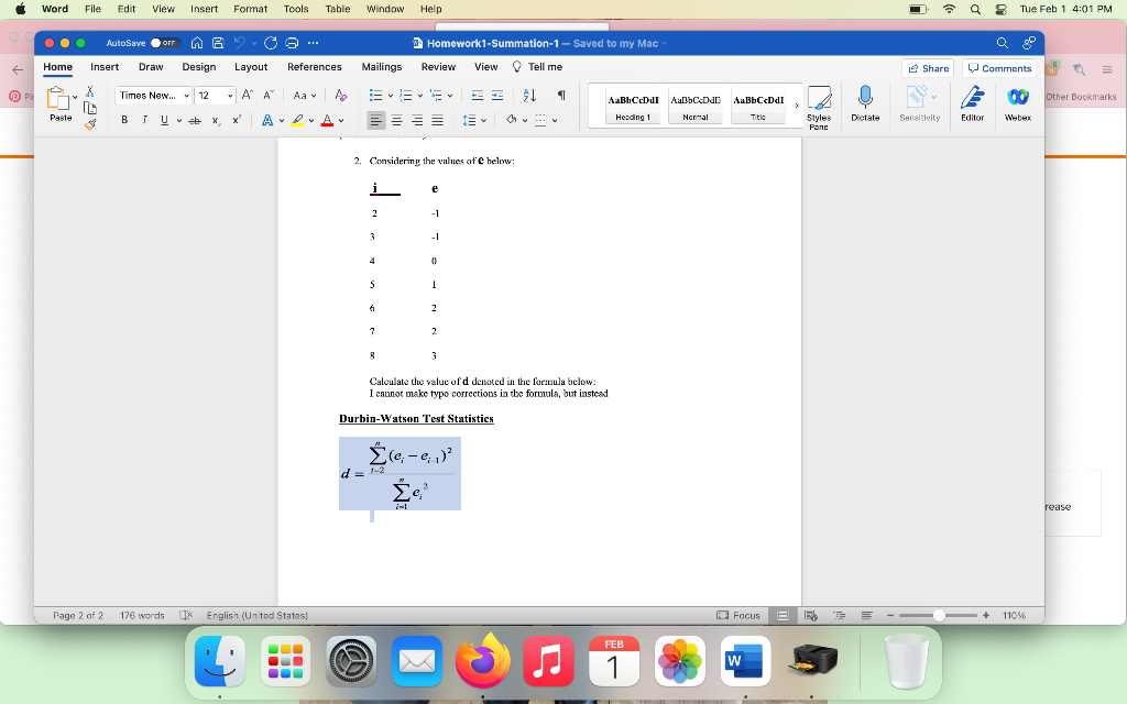 Solved Word File Edit View Insert Format Tools Table Window | Chegg.com