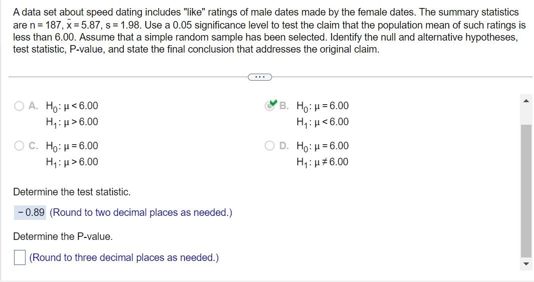 Solved A data set about speed dating includes "like" ratings | Chegg.com
