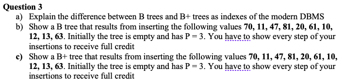 Solved Question 3 a) Explain the difference between B trees | Chegg.com