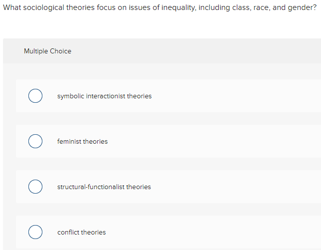 Solved What sociological theories focus on issues of | Chegg.com