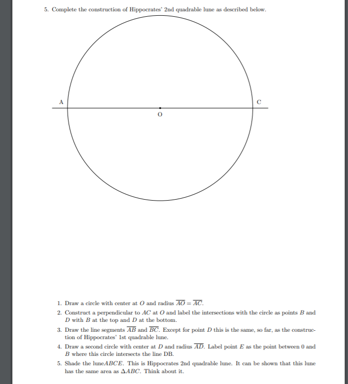 Solved 5. Complete the construction of Hippocrates' 2nd | Chegg.com
