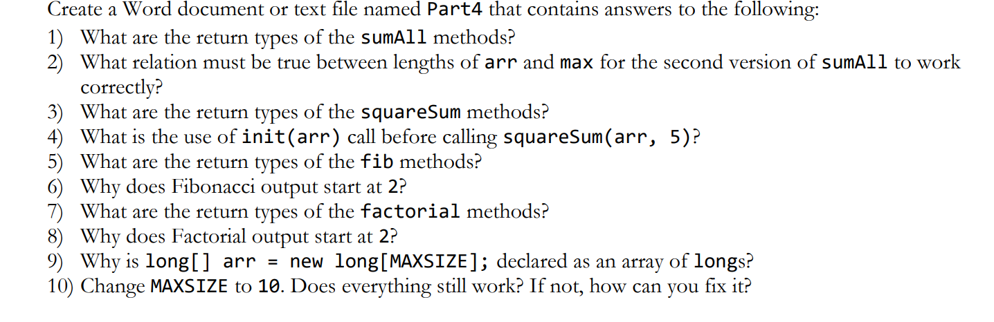 Solved public static void init(long[] arr) { // | Chegg.com